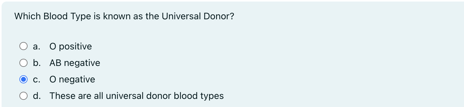 Solved Which Blood Type is known as the Universal Donor?a. | Chegg.com