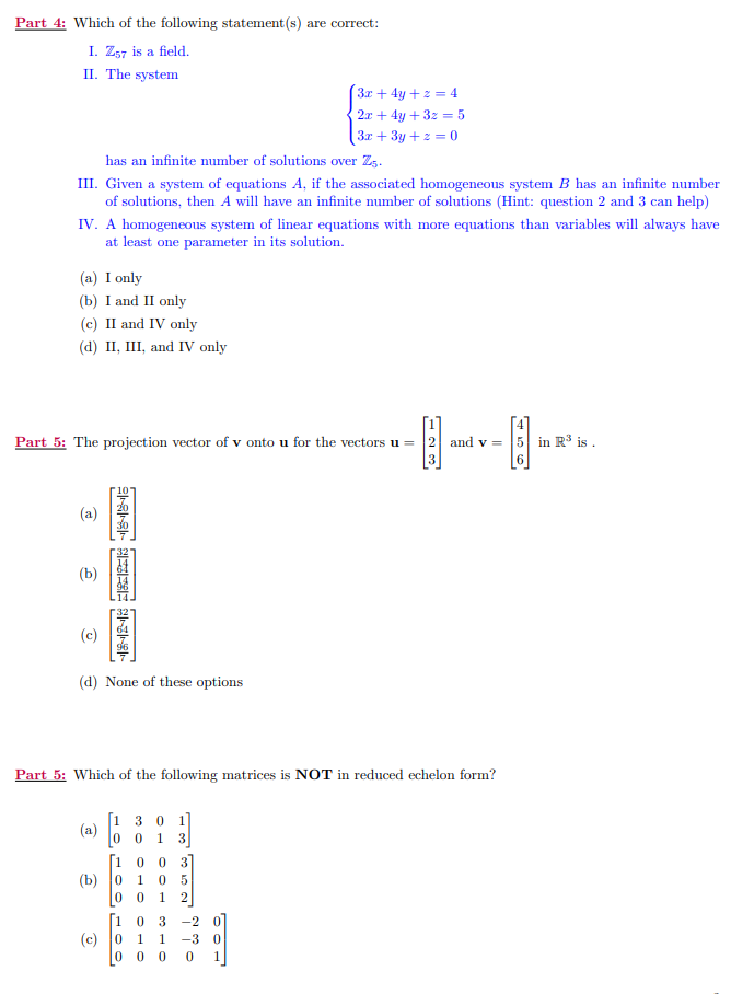 Solved Part 4: Which of the following statement(s) ﻿are | Chegg.com