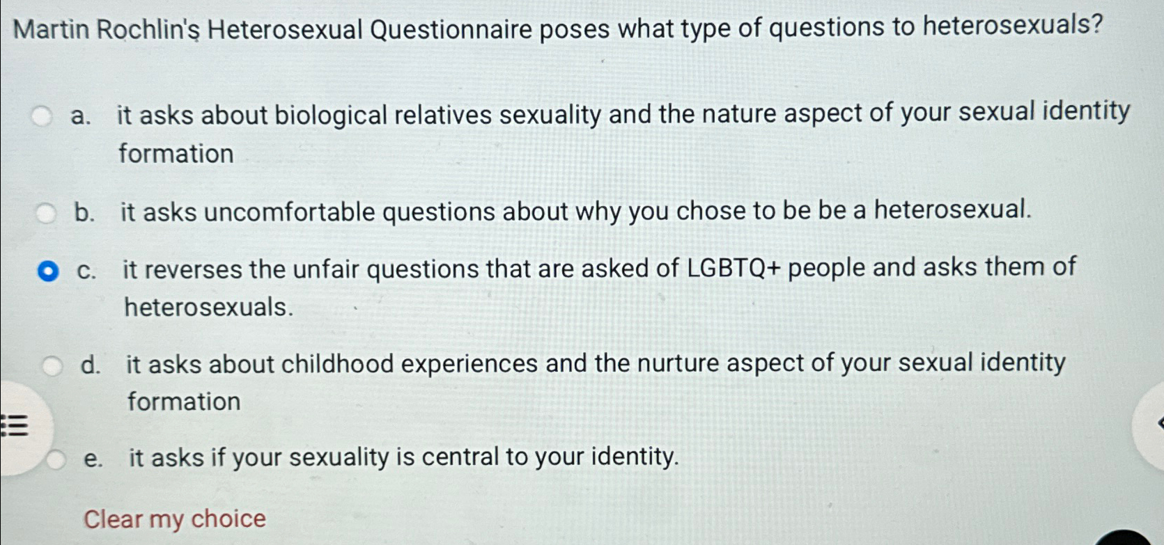 Solved Martin Rochlin'ș ﻿Heterosexual Questionnaire poses | Chegg.com