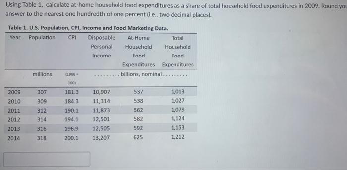Solved Using Table 1, calculate at-home household food | Chegg.com Solved Using Table 1, calculate at-home household food | Chegg.com