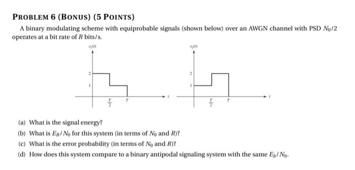 Solved PROBLEM 6 (BONUS) (5 POINTS) A binary modulating | Chegg.com