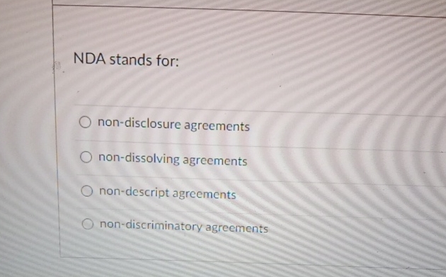 Solved NDA stands for:non-disclosure | Chegg.com