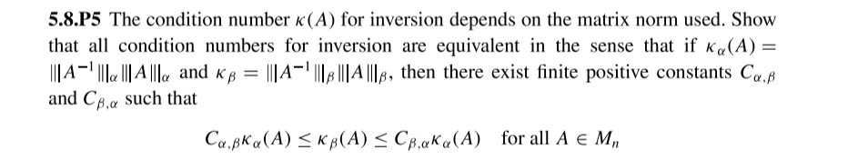 Solved = 5.8.P5 The condition number K(A) for inversion | Chegg.com