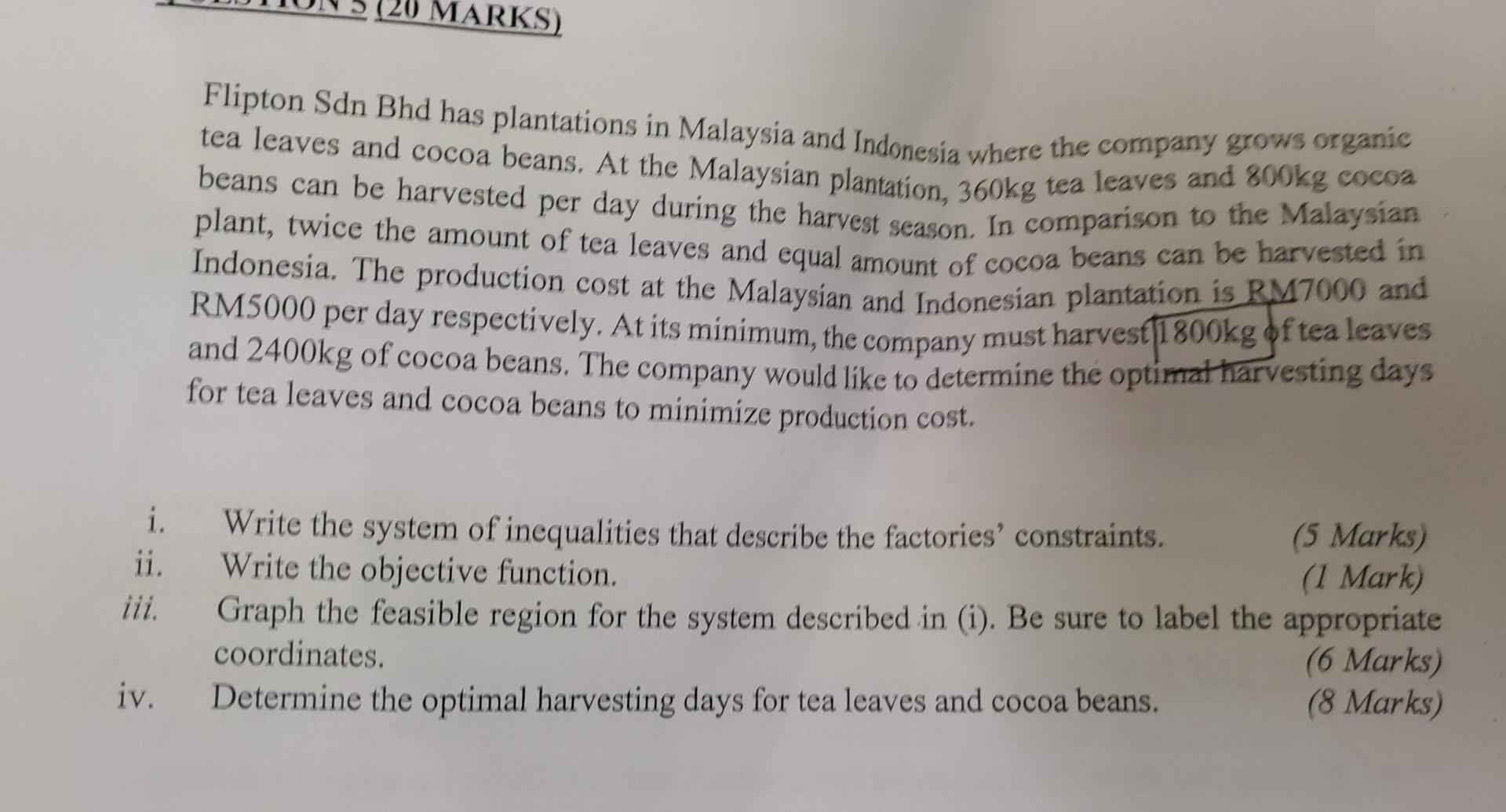 Solved Flipton Sdn Bhd has plantations in Malaysia and | Chegg.com