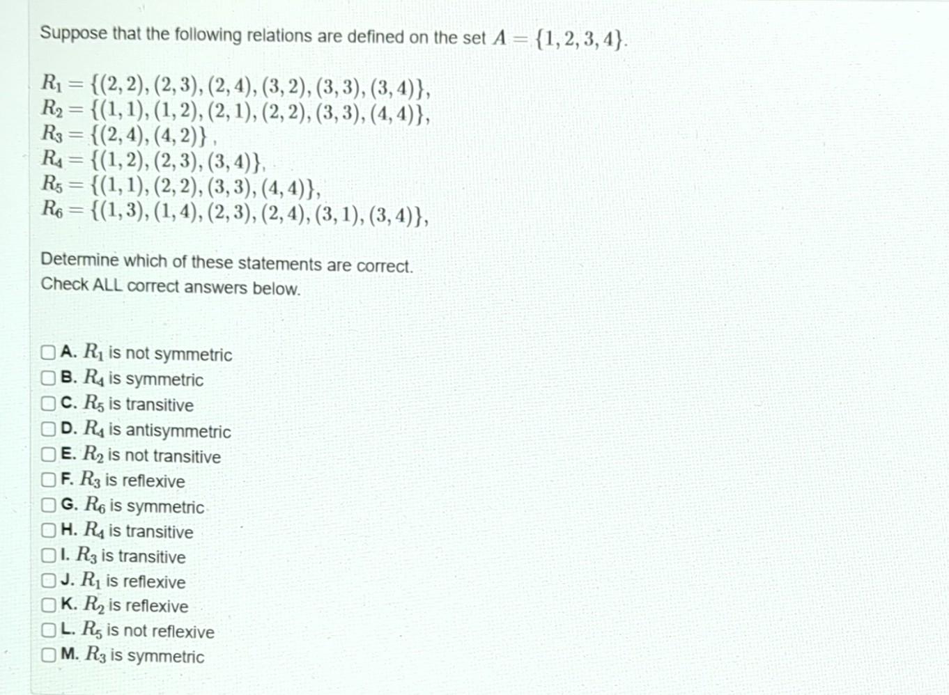 Solved Suppose that the following relations are defined on | Chegg.com