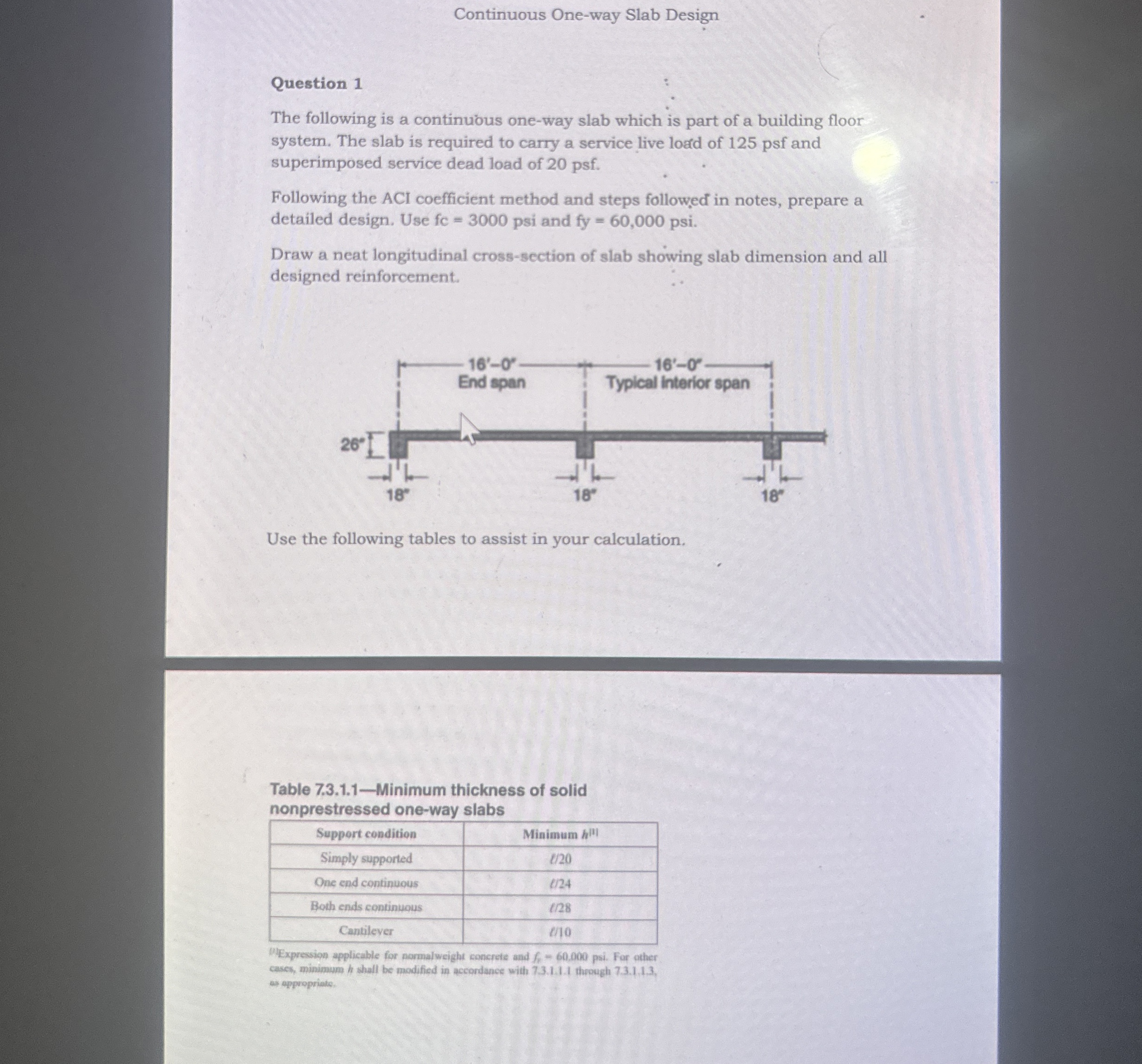 Solved Continuous One-way Slab DesignQuestion 1The following | Chegg.com