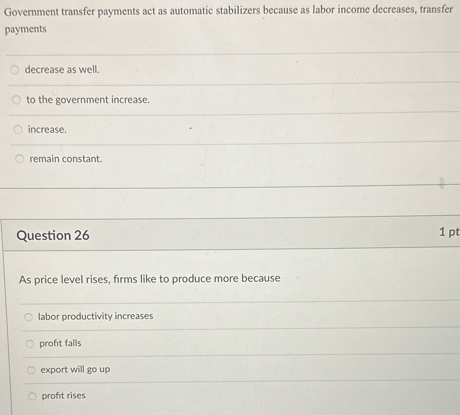 Solved Government transfer payments act as automatic | Chegg.com