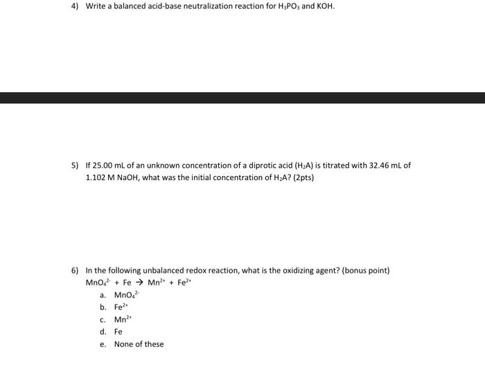 Solved 4) Write a balanced acid-base neutralization reaction | Chegg.com