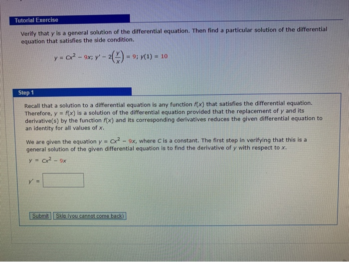Solved Tutorial Exercise Verify that y is a general solution | Chegg.com