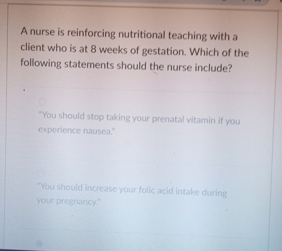 Solved A nurse is reinforcing nutritional teaching with a | Chegg.com