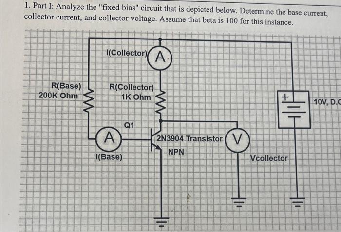 Solved 1. Part I: Analyze the "fixed bias" circuit that is | Chegg.com