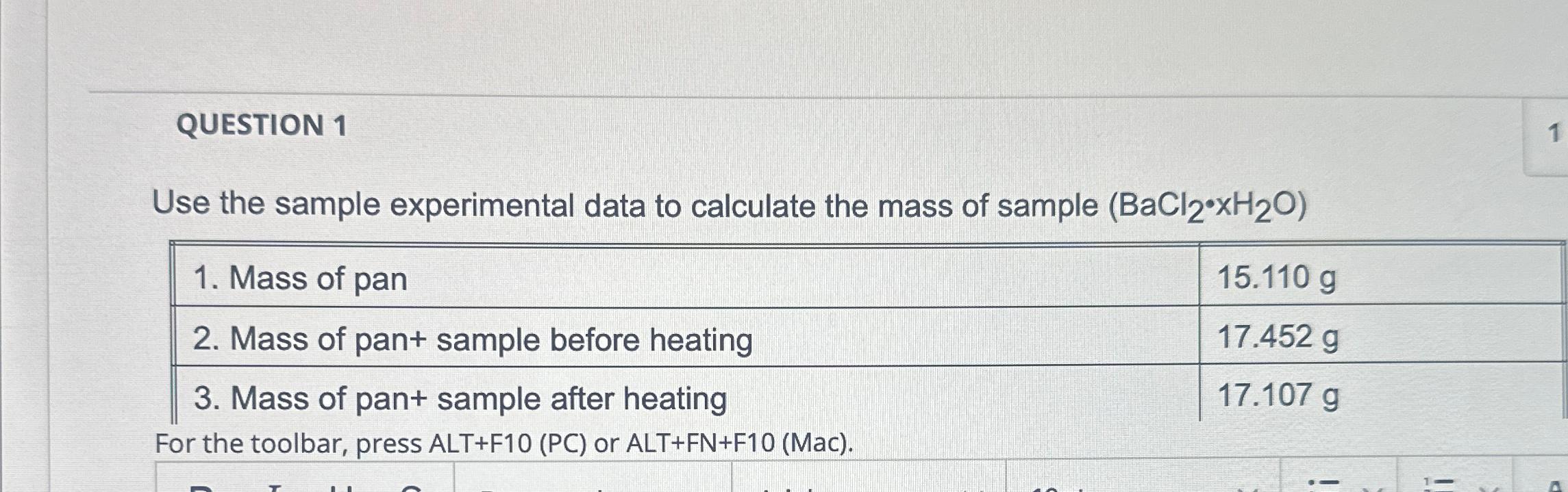 Solved Use the sample experimental data to calculate the | Chegg.com
