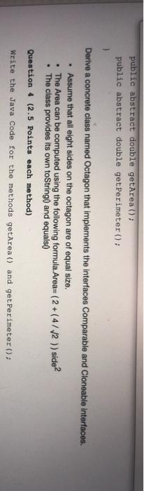 Solved public abstract double getArea(); public abstract | Chegg.com