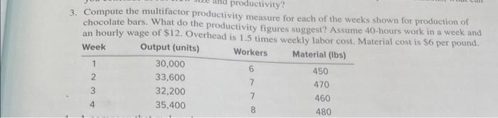 Solved 3. Compute the multifactor productivity measure for | Chegg.com