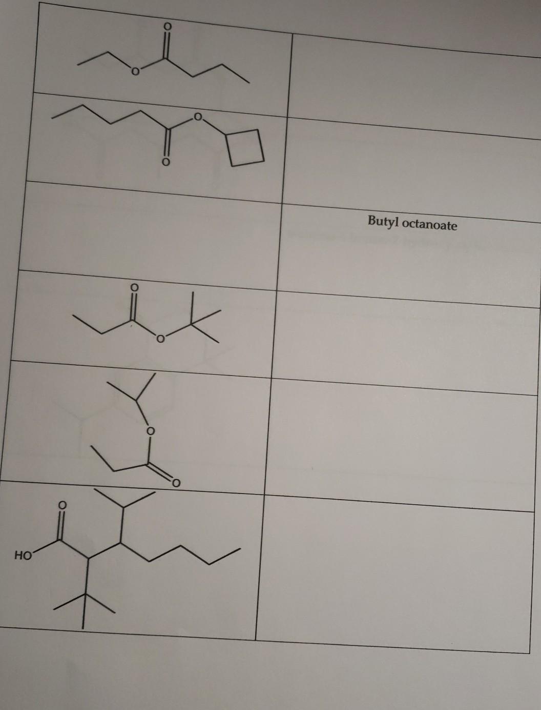 Solved Butyl octanoate HO НО. ОН | Chegg.com