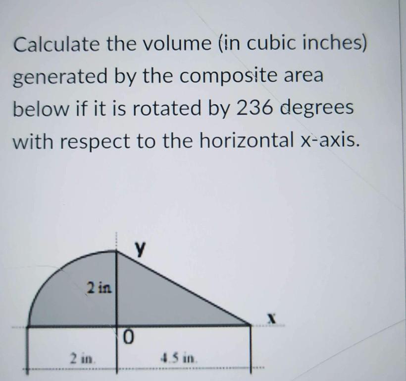 Solved Calculate the volume (in cubic inches) generated by | Chegg.com