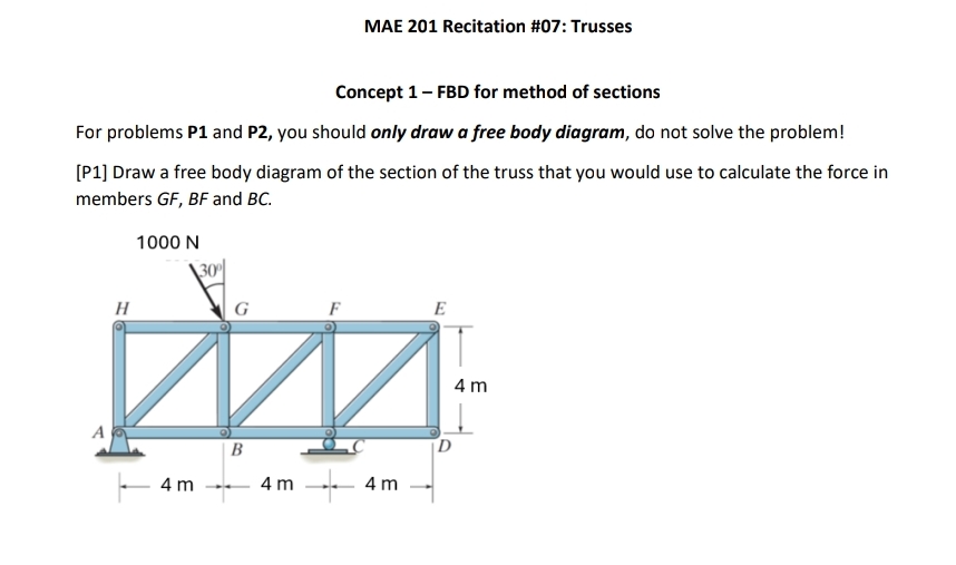 Solved MAE 201 ﻿Recitation #07: TrussesConcept 1 - ﻿FBD for | Chegg.com