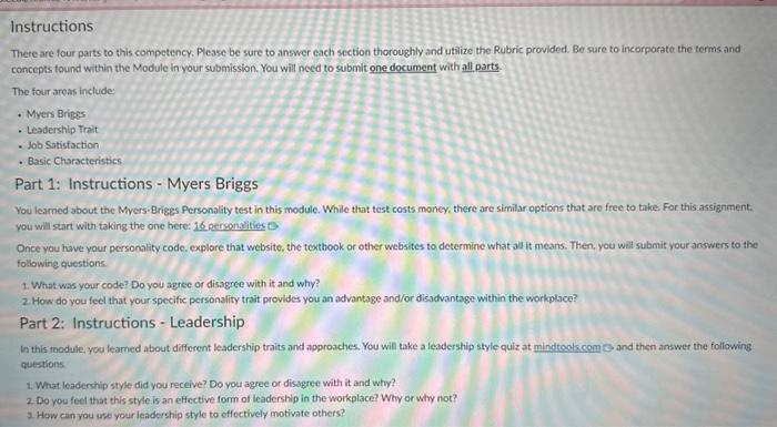 Solved There are four parts to this competency. Please be | Chegg.com