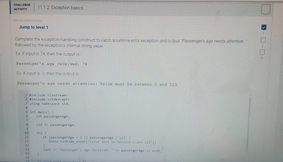 Solved CHALLENGEACTIVITY11.1.2. ﻿Exception | Chegg.com