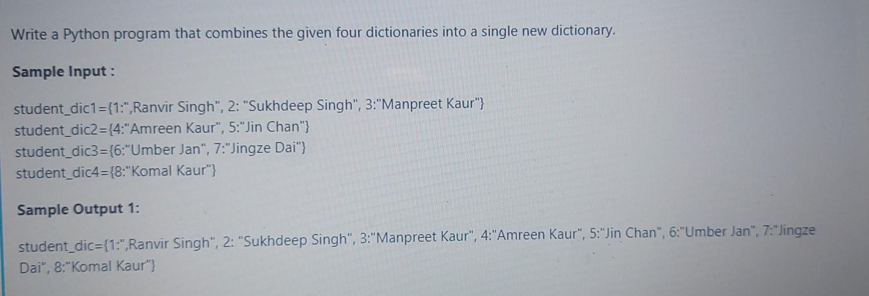 Solved Write A Python Program That Combines The Given Four