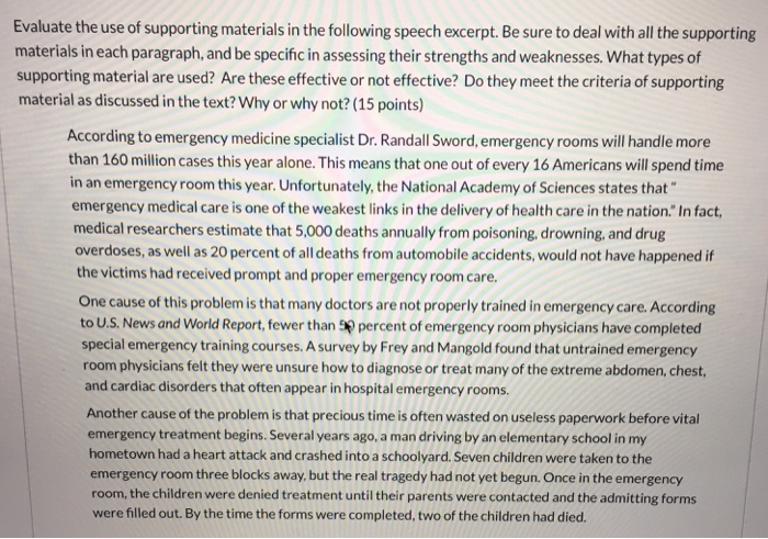 Solved Evaluate the use of supporting materials in the | Chegg.com