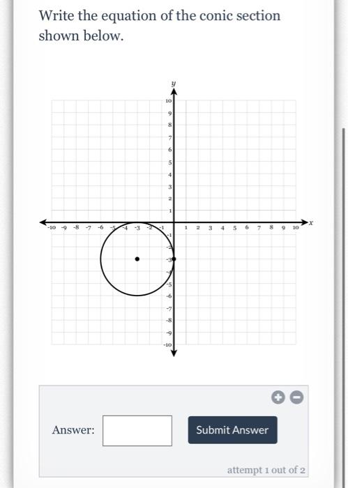 Solved Write the equation of the conic section shown below. | Chegg.com