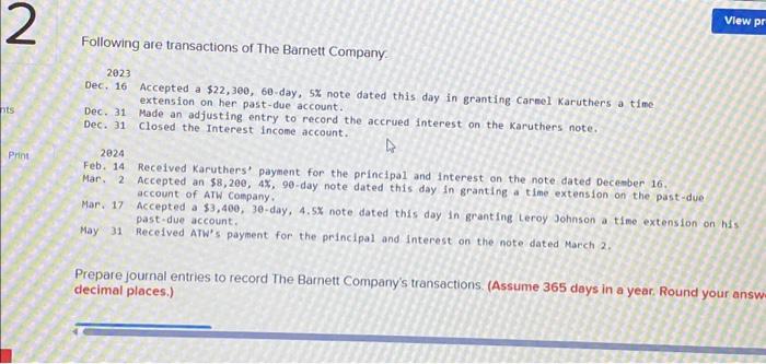 Solved Following are transactions of The Barnett Company: | Chegg.com
