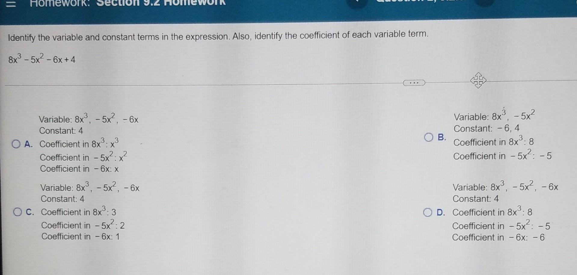 Solved Homework. Identify the variable and constant terms in | Chegg.com
