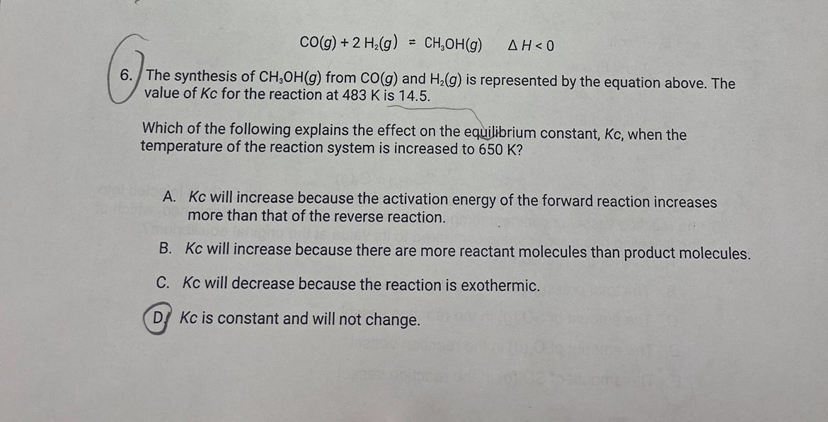 Solved CO(g)+2H2(g)=CH3OH(g),ΔH