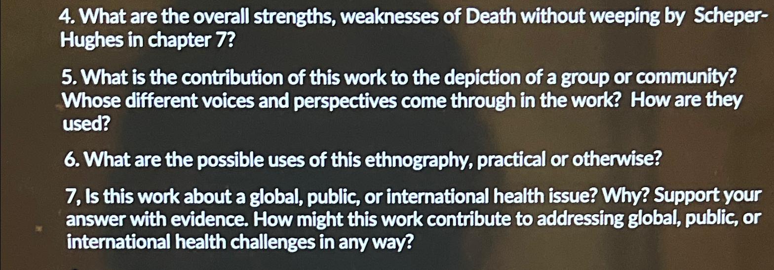 Solved What are the overall strengths, weaknesses of Death | Chegg.com