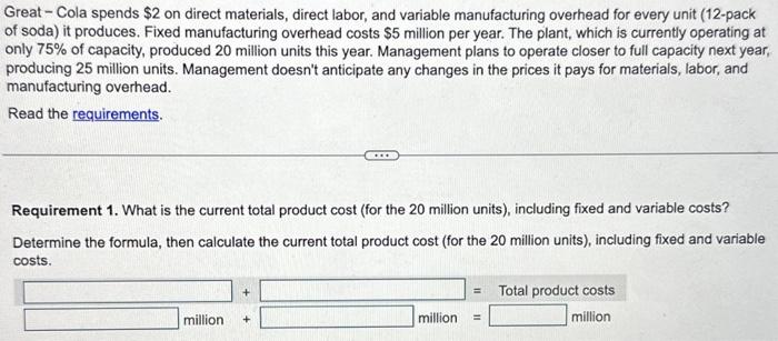 Solved Great - Cola spends $2 on direct materials, direct | Chegg.com