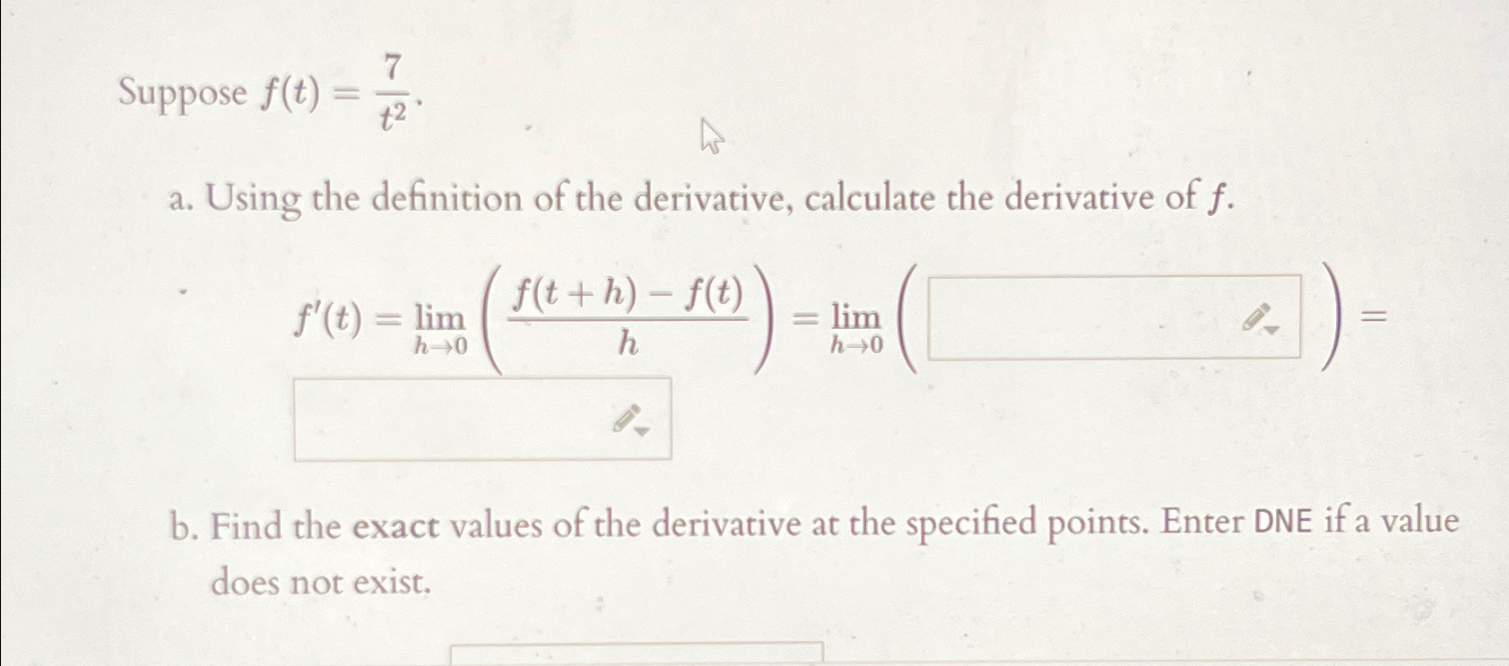 Solved Suppose f(t)=7t2.a. ﻿Using the definition of the | Chegg.com