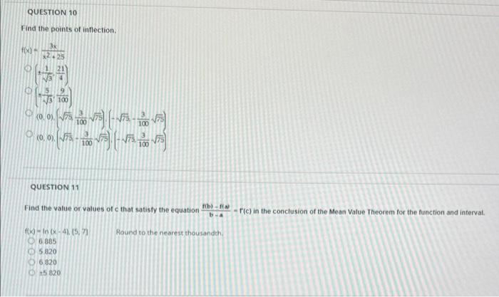 Solved QUESTION 10 Find the points of inflection. | Chegg.com