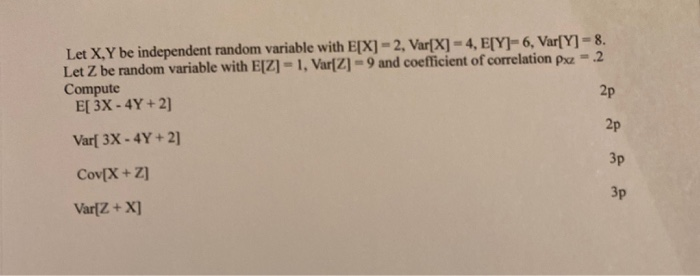 Solved Let X,Y be independent random variable with E[X] - 2, | Chegg.com