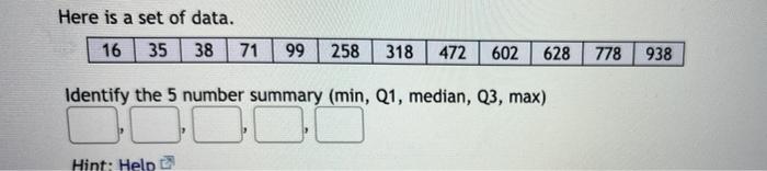 Solved Here is a set of data. Identify the 5 number summary | Chegg.com