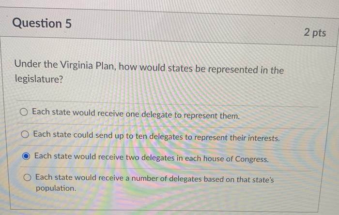 Solved Question 5 2 pts Under the Virginia Plan, how would | Chegg.com