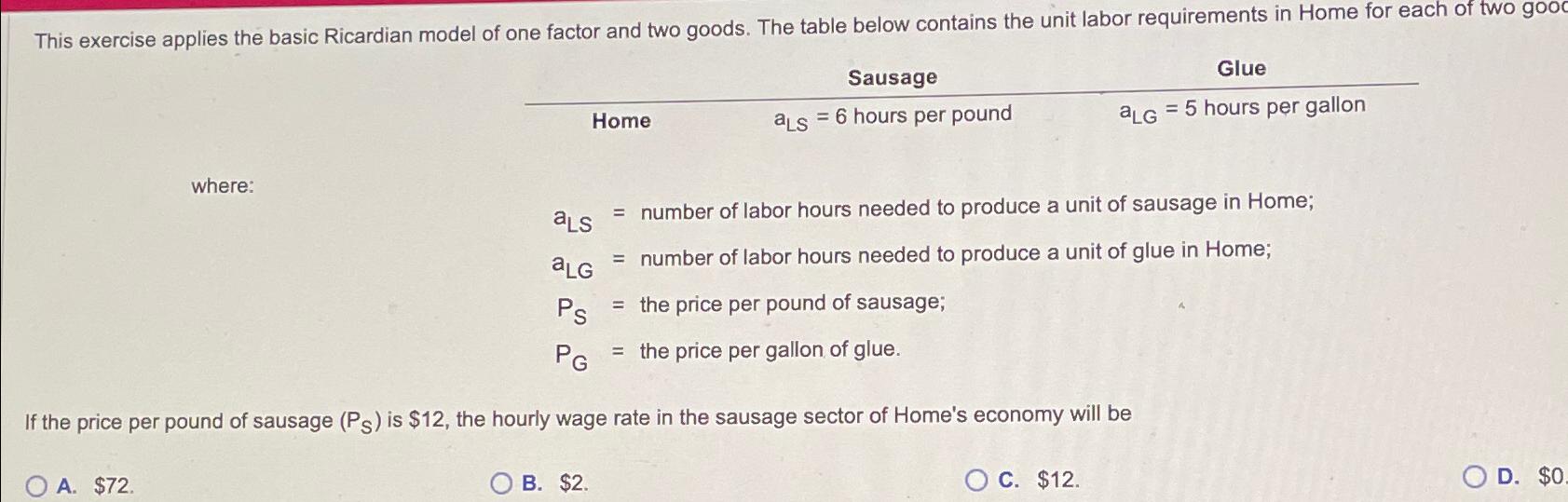 Solved This exercise applies the basic Ricardian model of | Chegg.com