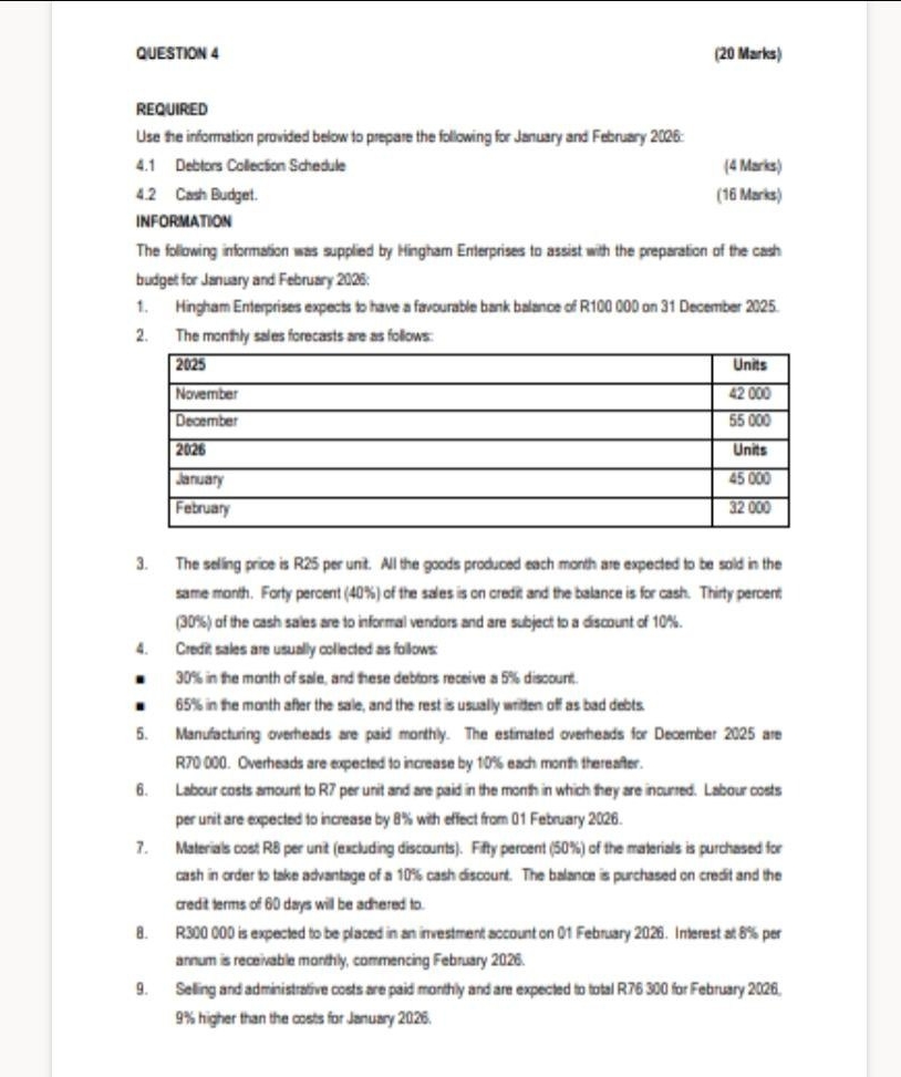 QUESTION 4(20 ﻿Marks)REQUIREDUse the information | Chegg.com