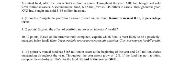 Solved A mutual fund, ABC Inc., owns $475 million in assets. | Chegg.com