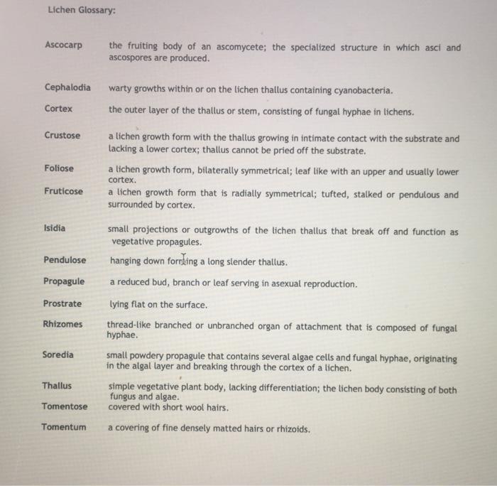 Solved Table 1 - Unknown Lichen identification using | Chegg.com