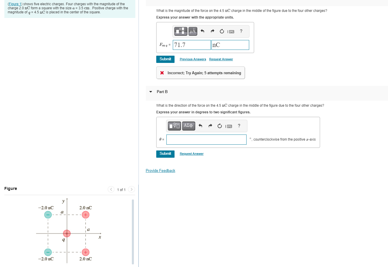 Solved (Figure 1) ﻿shows five electric charges. Four charges | Chegg.com
