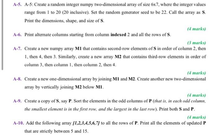 Solved A-5. A-5: Create a random integer numpy | Chegg.com