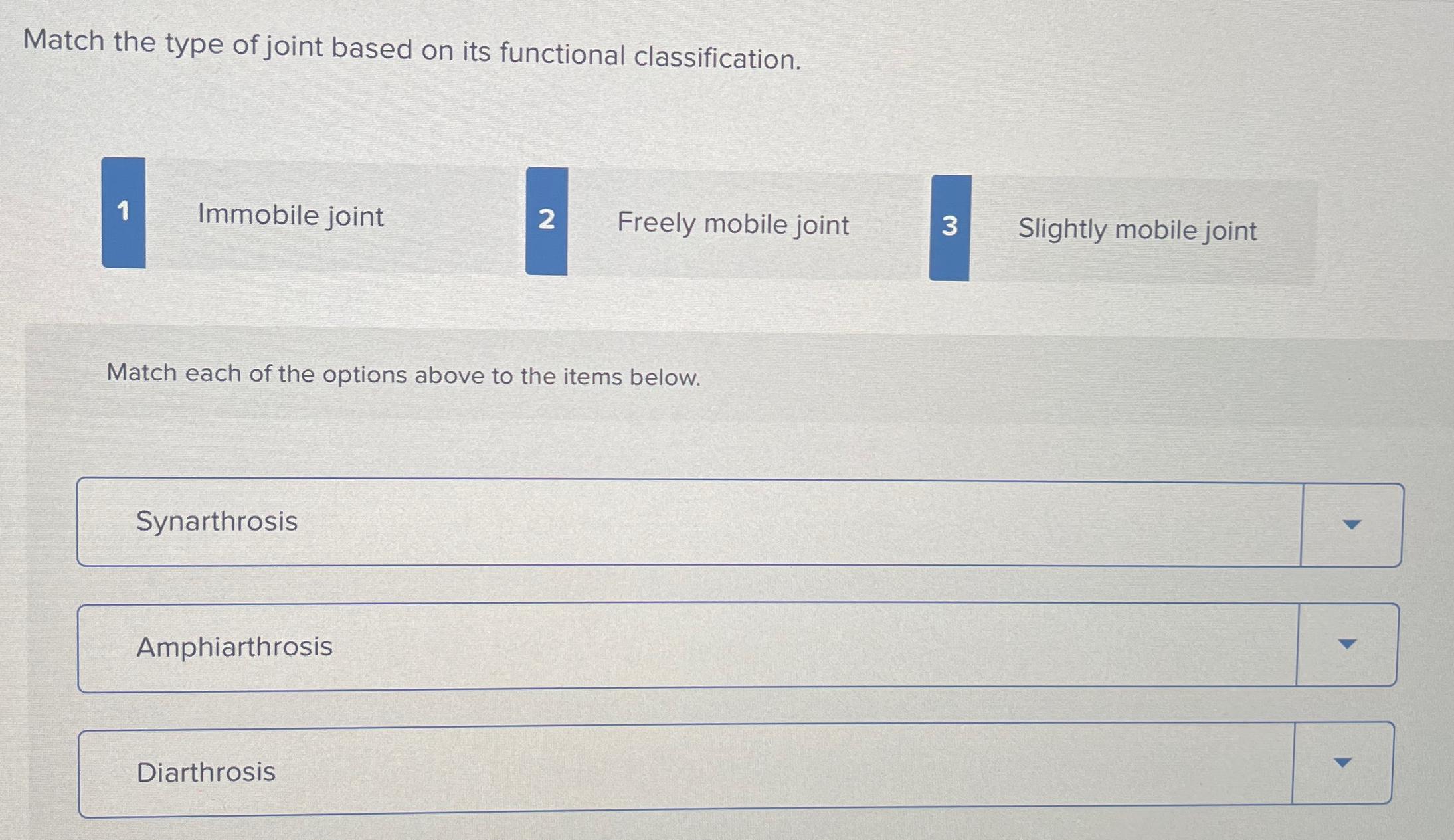 Solved Match the type of joint based on its functional | Chegg.com