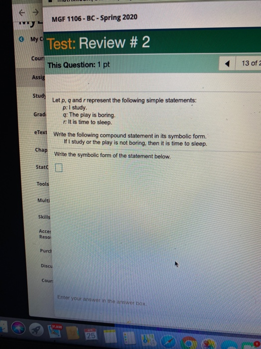 Solved MGF 1106 - BC - Spring 2020 My cl Test: Review # 2 | Chegg.com