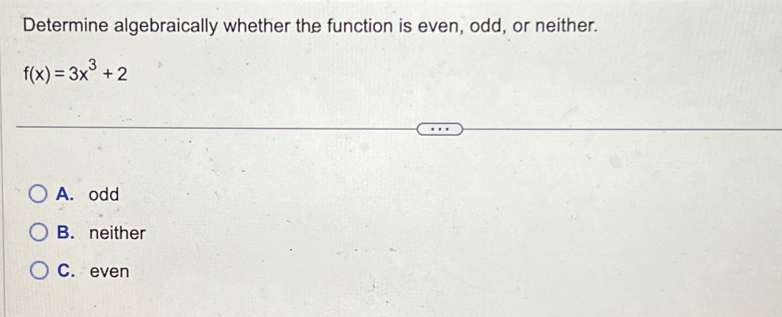 Solved Determine algebraically whether the function is even, | Chegg.com
