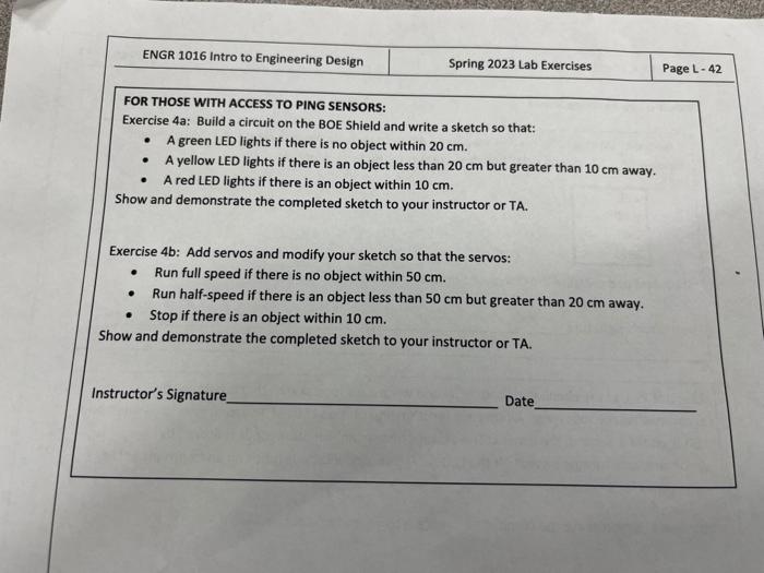 Solved FOR THOSE WITH ACCESS TO PING SENSORS: Exercise 4a: | Chegg.com