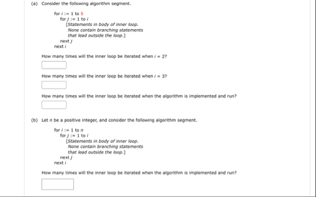 Solved (a) ﻿Consider the following algorithm segment.How | Chegg.com
