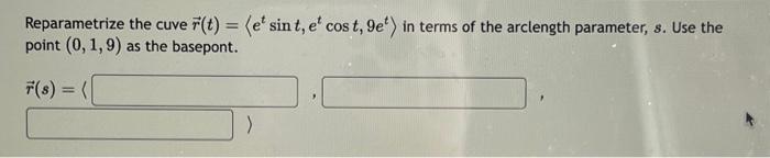 Solved Reparametrize the cuve r(t)= etsint,etcost,9et in | Chegg.com
