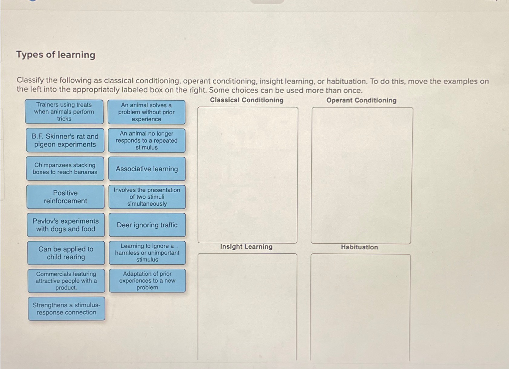 Solved Types of learningClassify the following as classical | Chegg.com