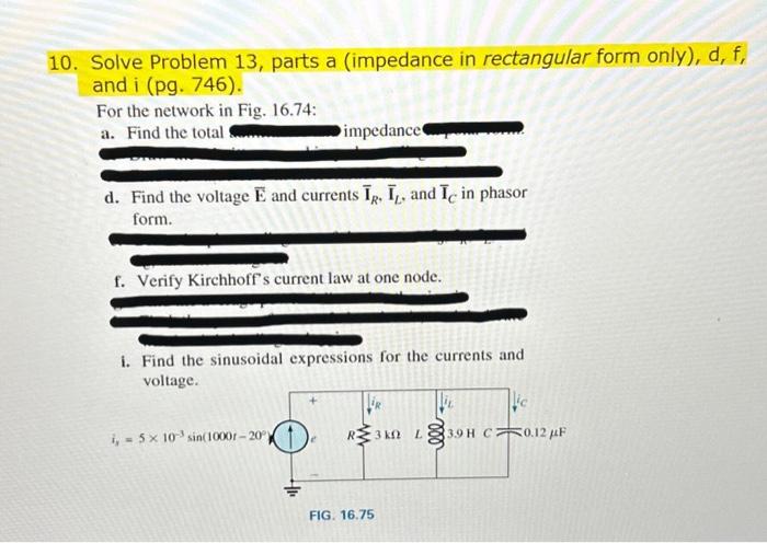 i. Find the sinusoidal expressions for the currents | Chegg.com